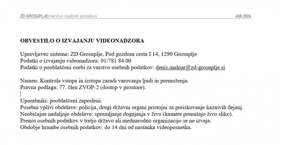 Varstvo osebnih podatkov – Zdravstveni dom Grosuplje